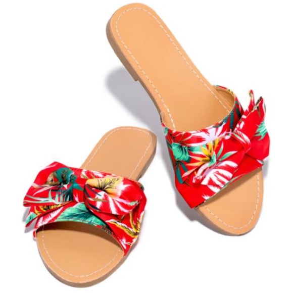 Shoes | Summer Floral Slides Red | Poshmark